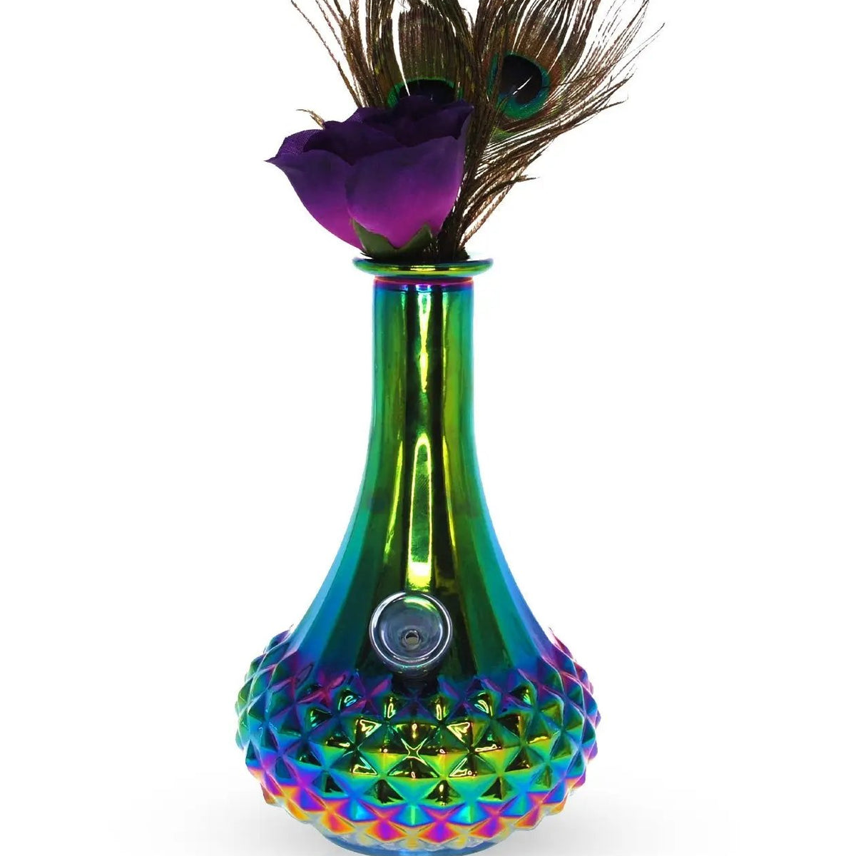Aurora Vase Bong with Purple Flower and Peacock Picker